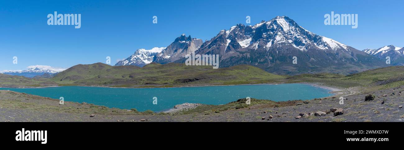 Panorama, Lake with foothills of the Andes, Torres del Paine National ...