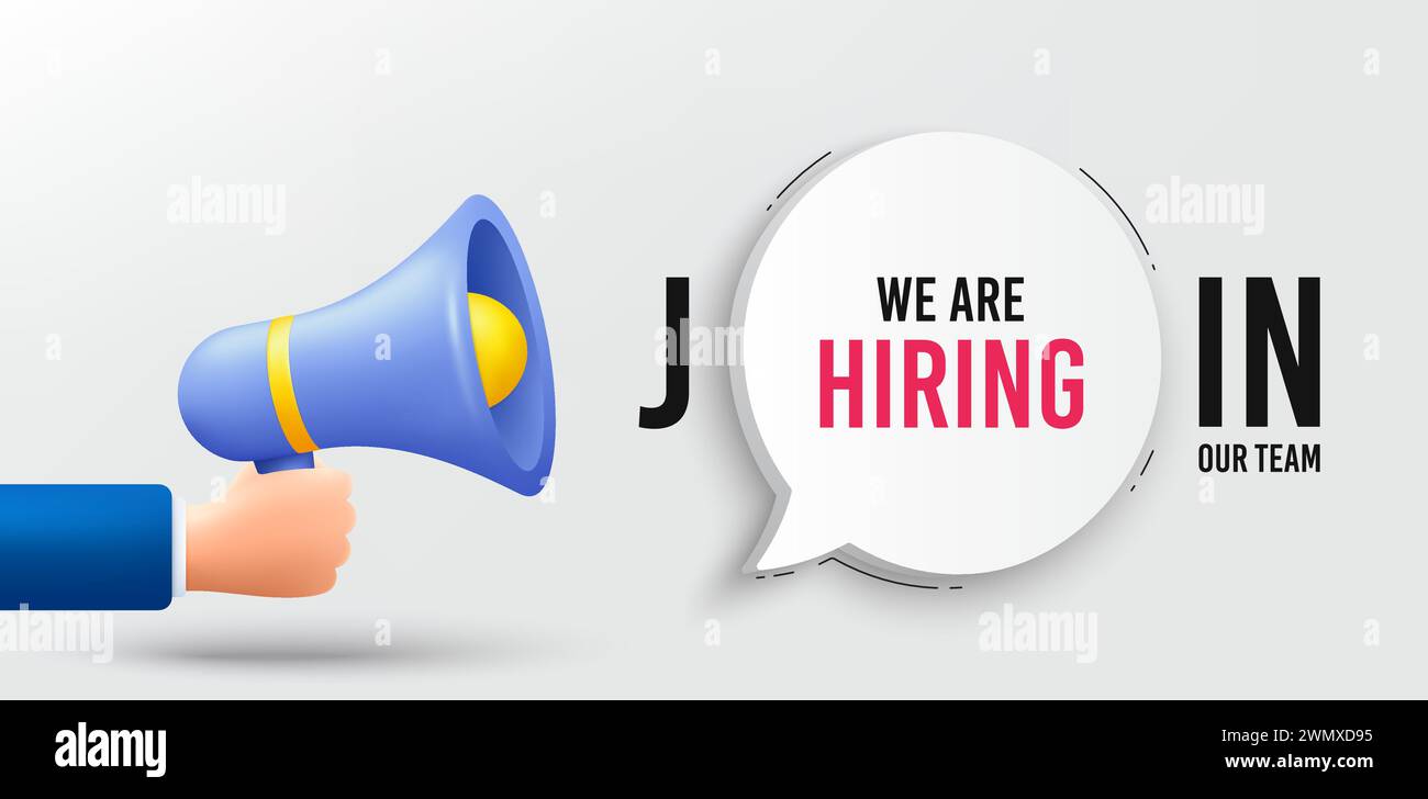 We are hiring banner with megaphone. Promotion hr background. Hire ...