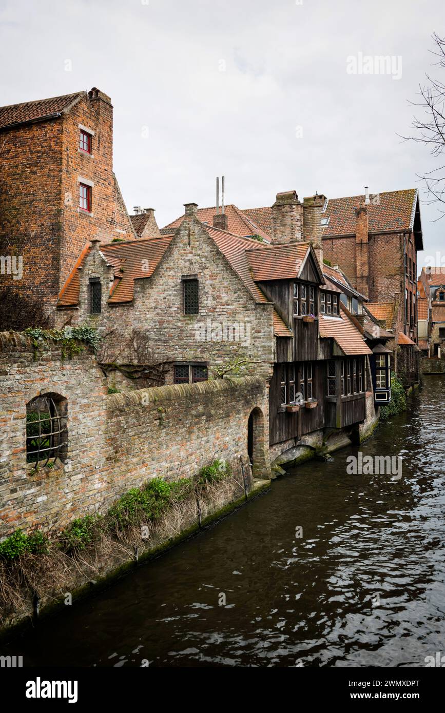 Old houses on the canal, Flemish architecture, Middle Ages ...