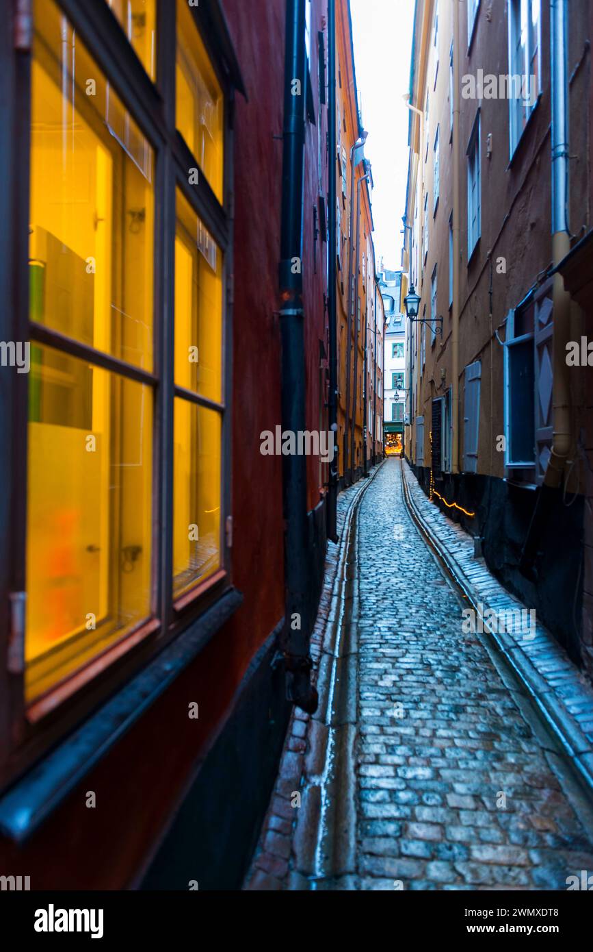 Houses in an alley of Gamla Stan, old town, centre, attraction, famous ...