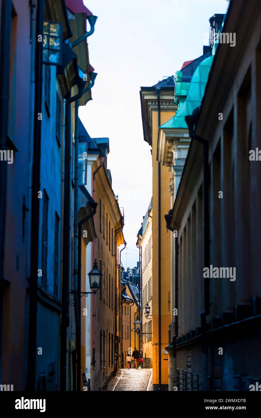 Houses in an alley of Gamla Stan, old town, centre, attraction, famous ...
