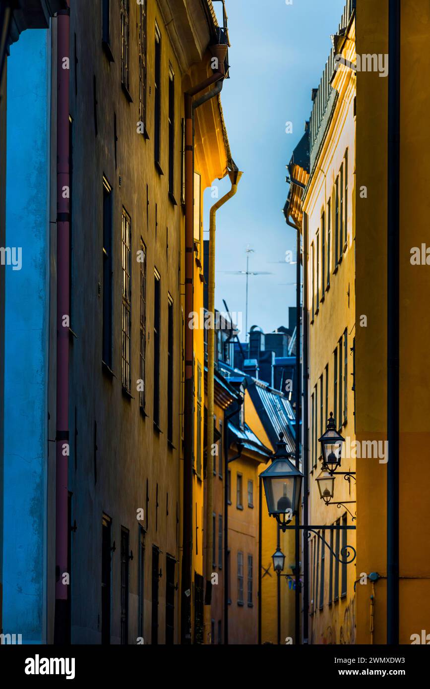 Houses in an alley of Gamla Stan, old town, centre, attraction, famous ...