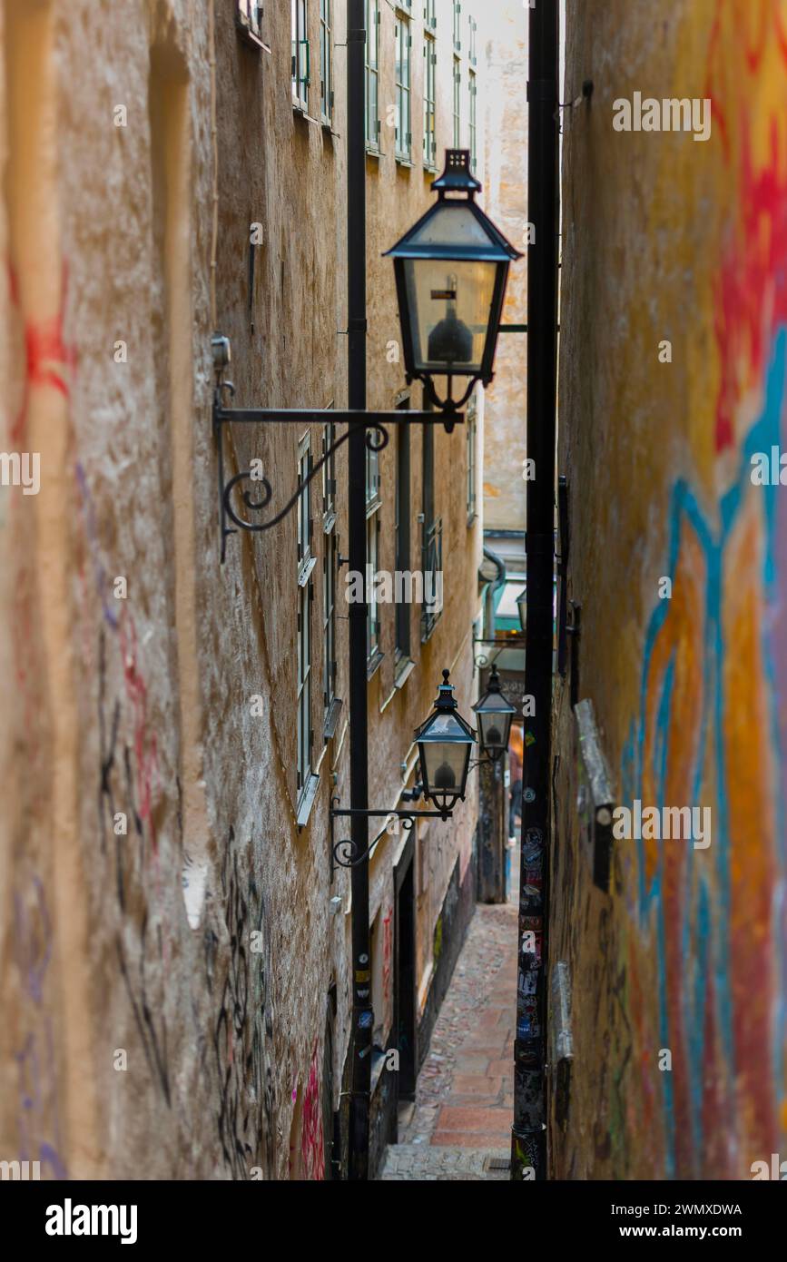Narrow alley of Gamla Stan, old town, centre, attraction, famous, city ...