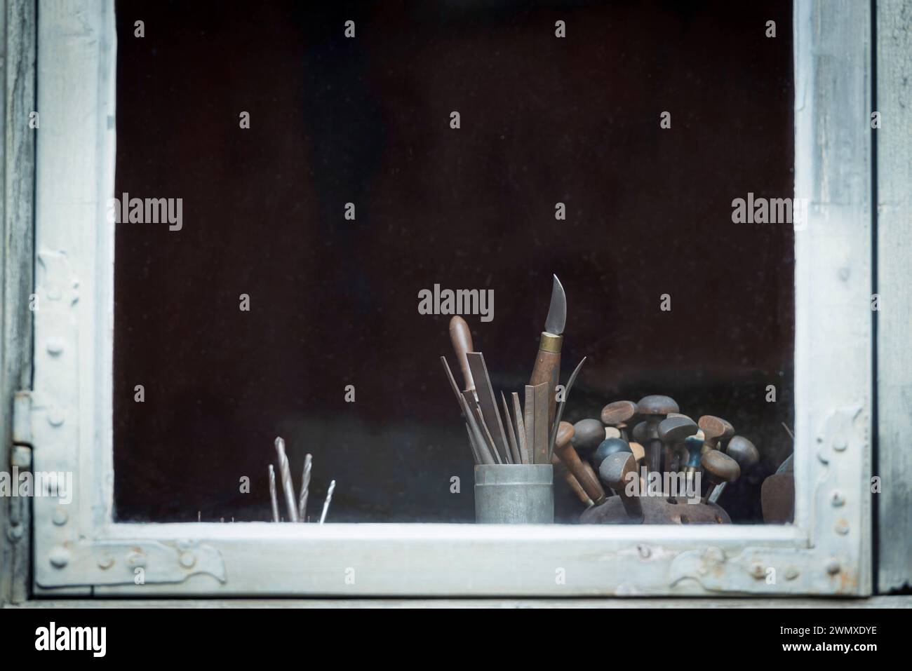 Window with carving tool, tool, workshop, old, traditional, tradition ...