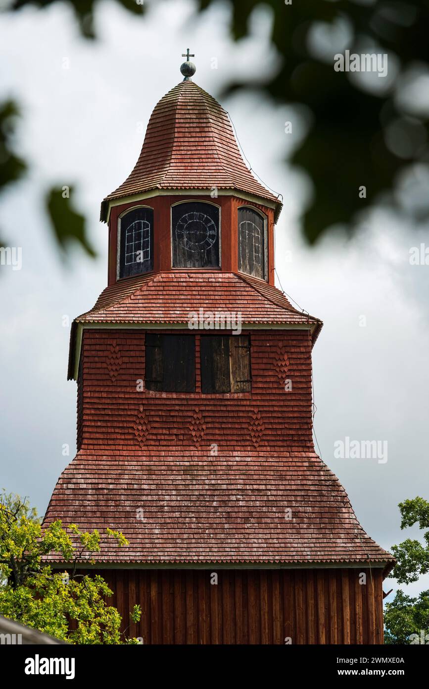 Tower of an old Swedish wooden church, church tower, old, wooden ...