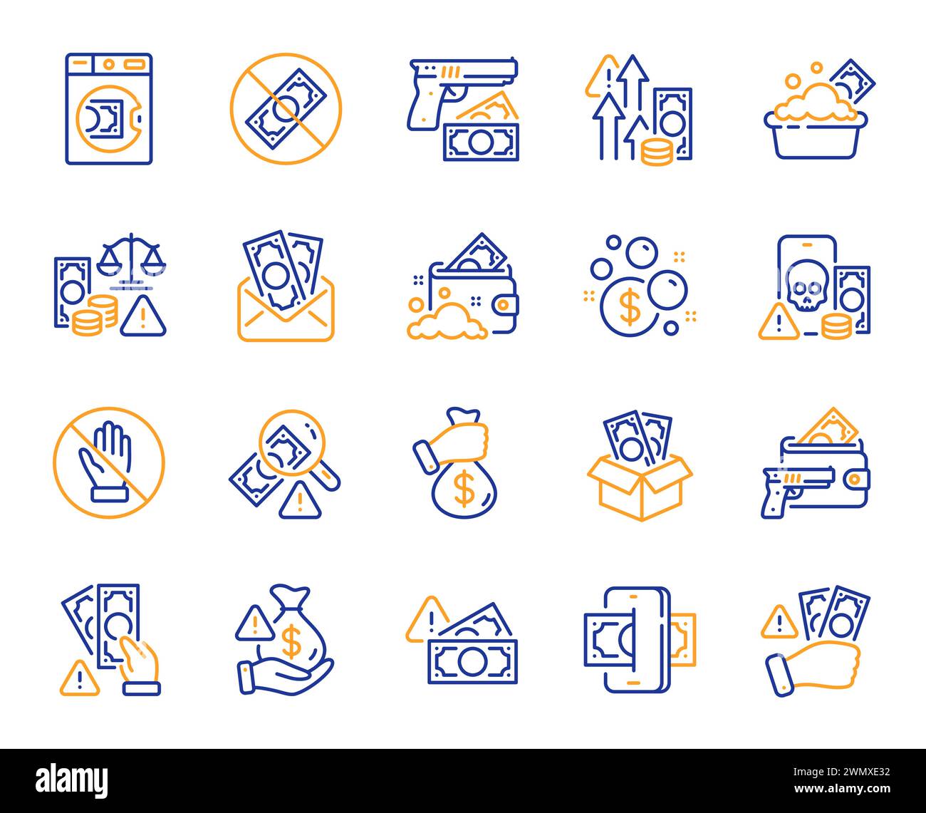 Money crime line icons. Fraud, Online thief and Steal cash set. Vector ...