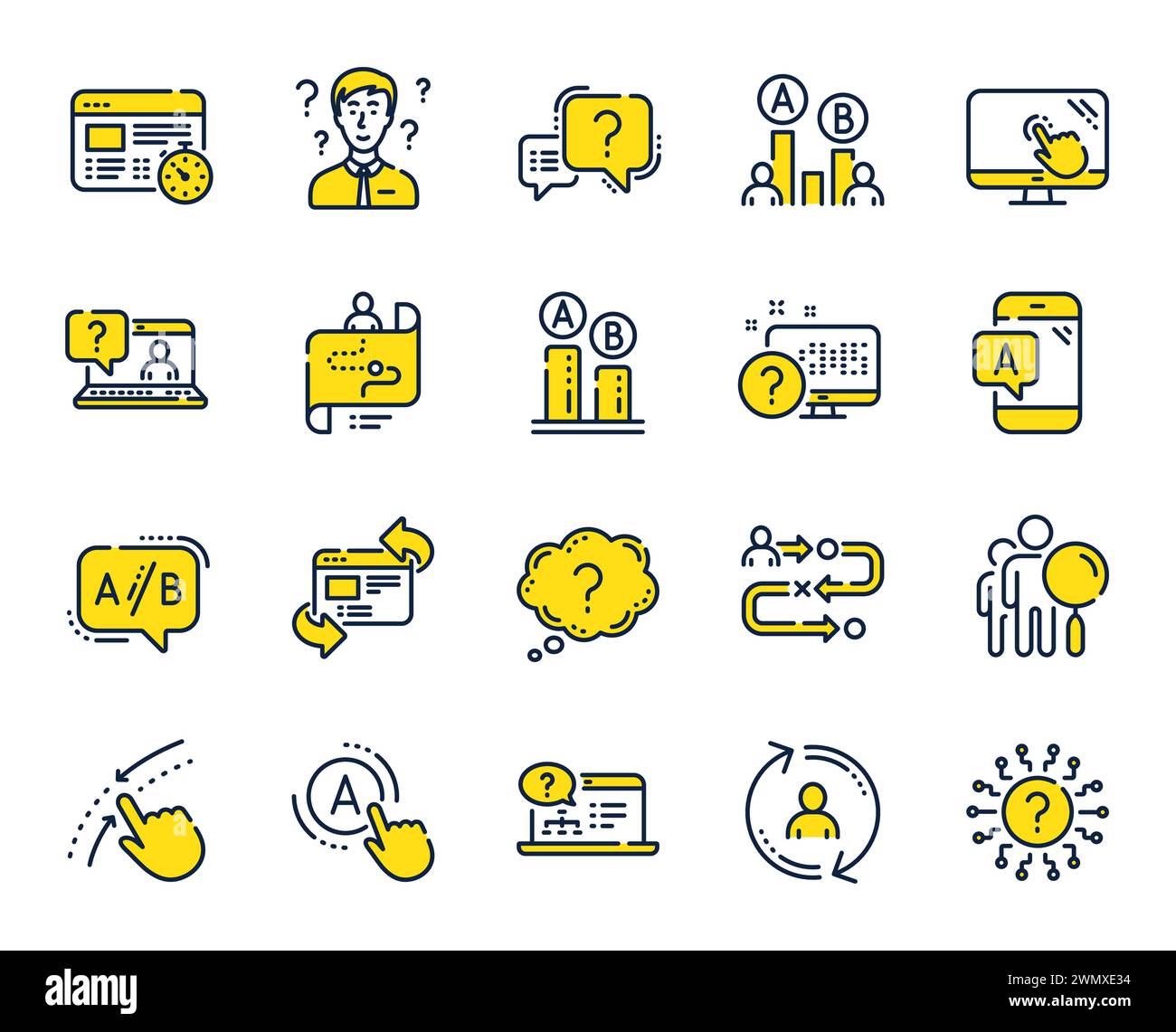 Ux Line Icons Set Of Ab Testing Journey Path Map And Question Mark Linear Icons Vector Stock