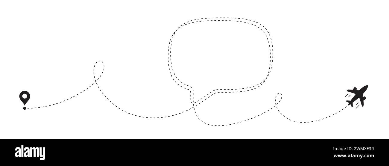 Airplane line path background. Air plane icon with flight route. Travel ...