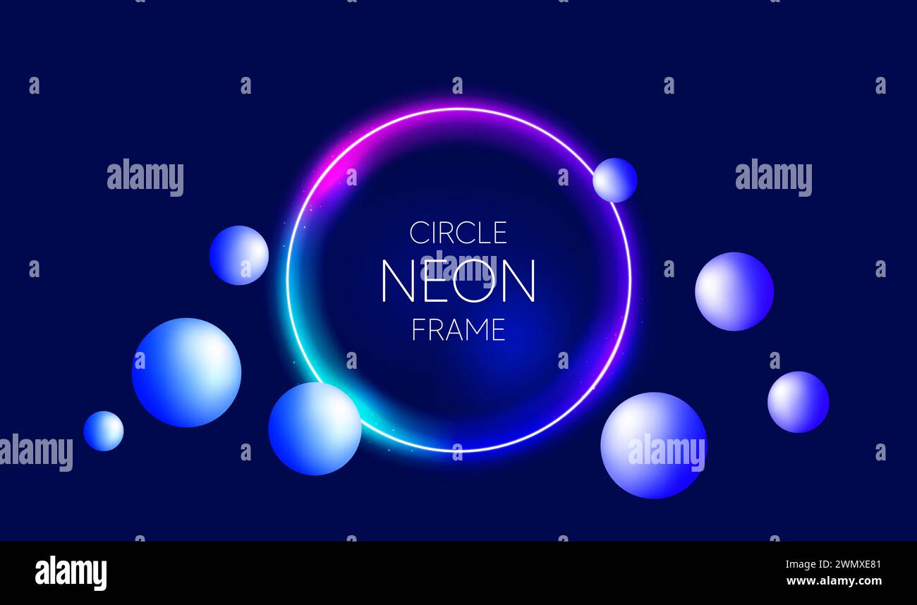 Neon light circle frame background. Abstract cosmic vibrant color ...