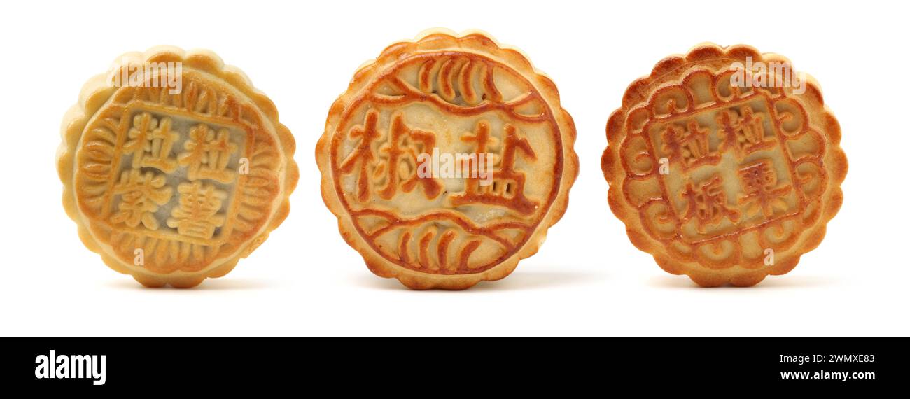 Mooncake isolated over white background Stock Photo - Alamy