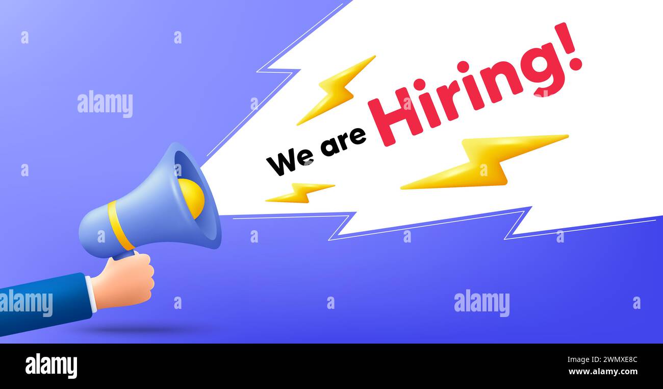 We are hiring banner with megaphone. Promotion hr background. Hire ...