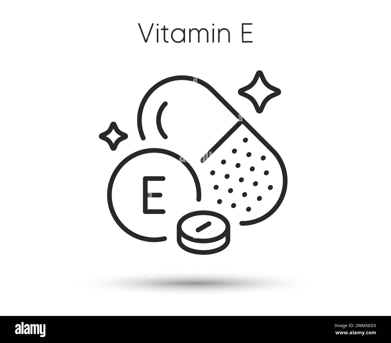 Vitamin E line icon. Fat soluble capsule sign. Multivitamin pill symbol ...