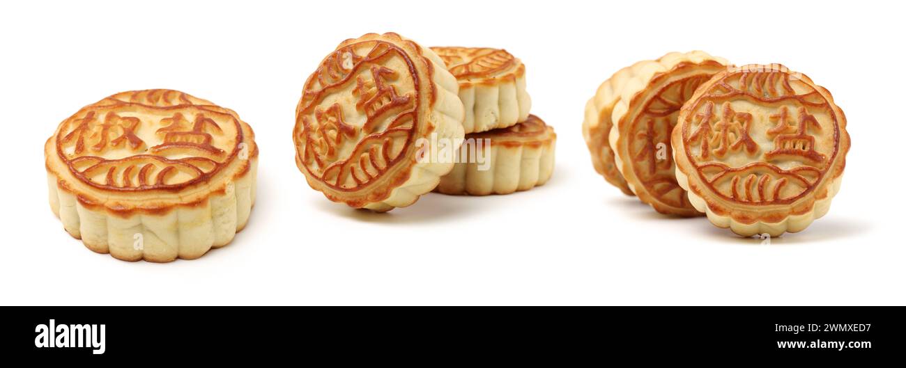 Mooncake isolated over white background Stock Photo - Alamy
