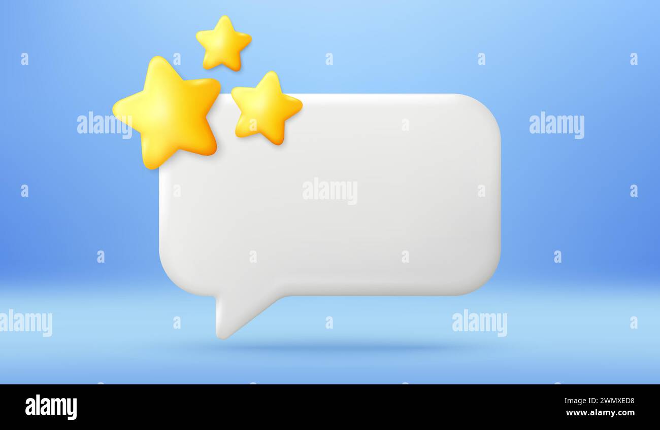 Empty reminder chat bubble. Push notice alert with stars icon. Phone 3d ...