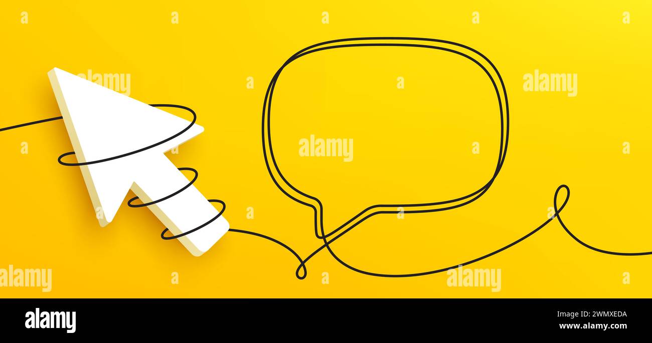 3d Cursor Pointer With Continuous Line Speech Bubble Single Line Chat
