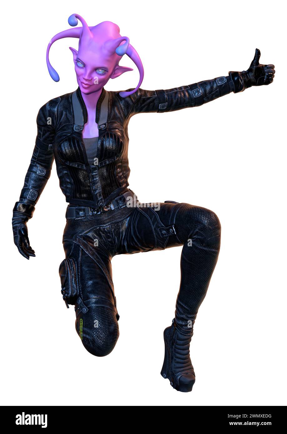 3D rendering of a purple female teenager alien isolated on white ...
