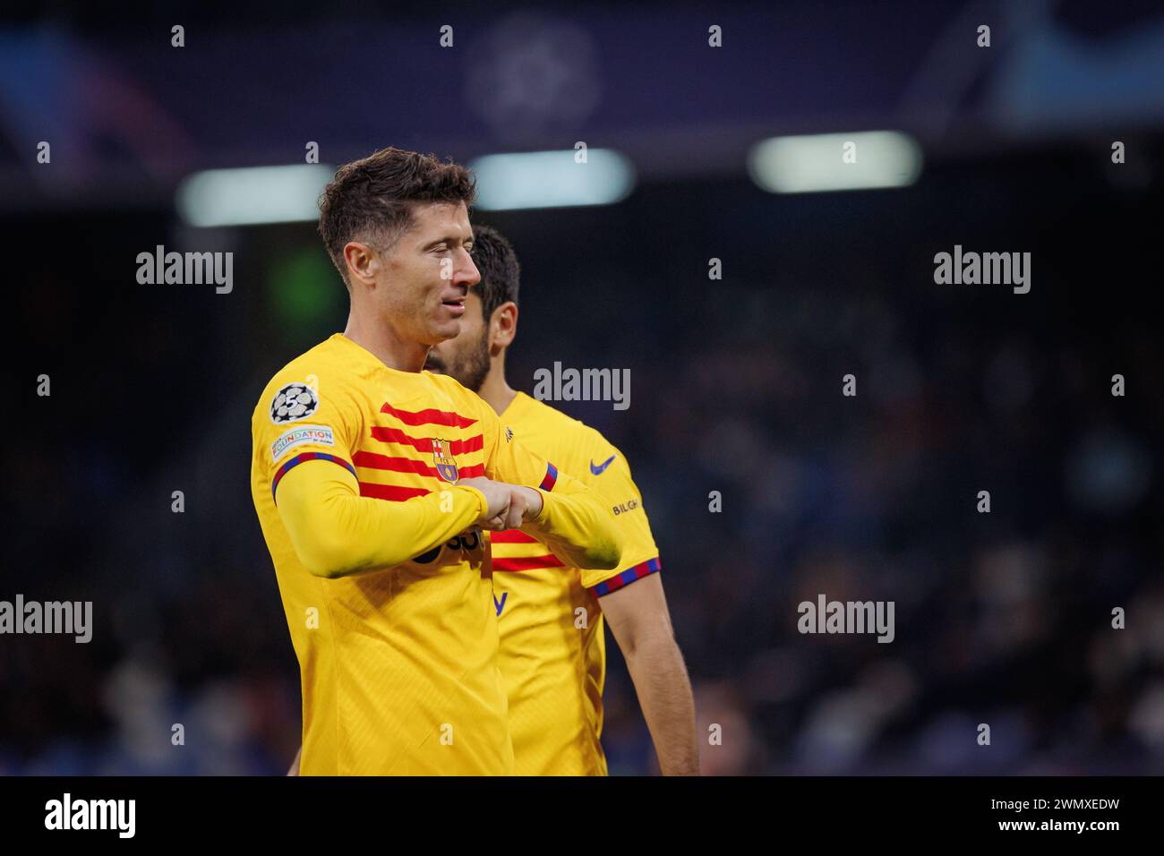 Robert Lewandowski celebrates after scoring goal during UEFA Champions ...
