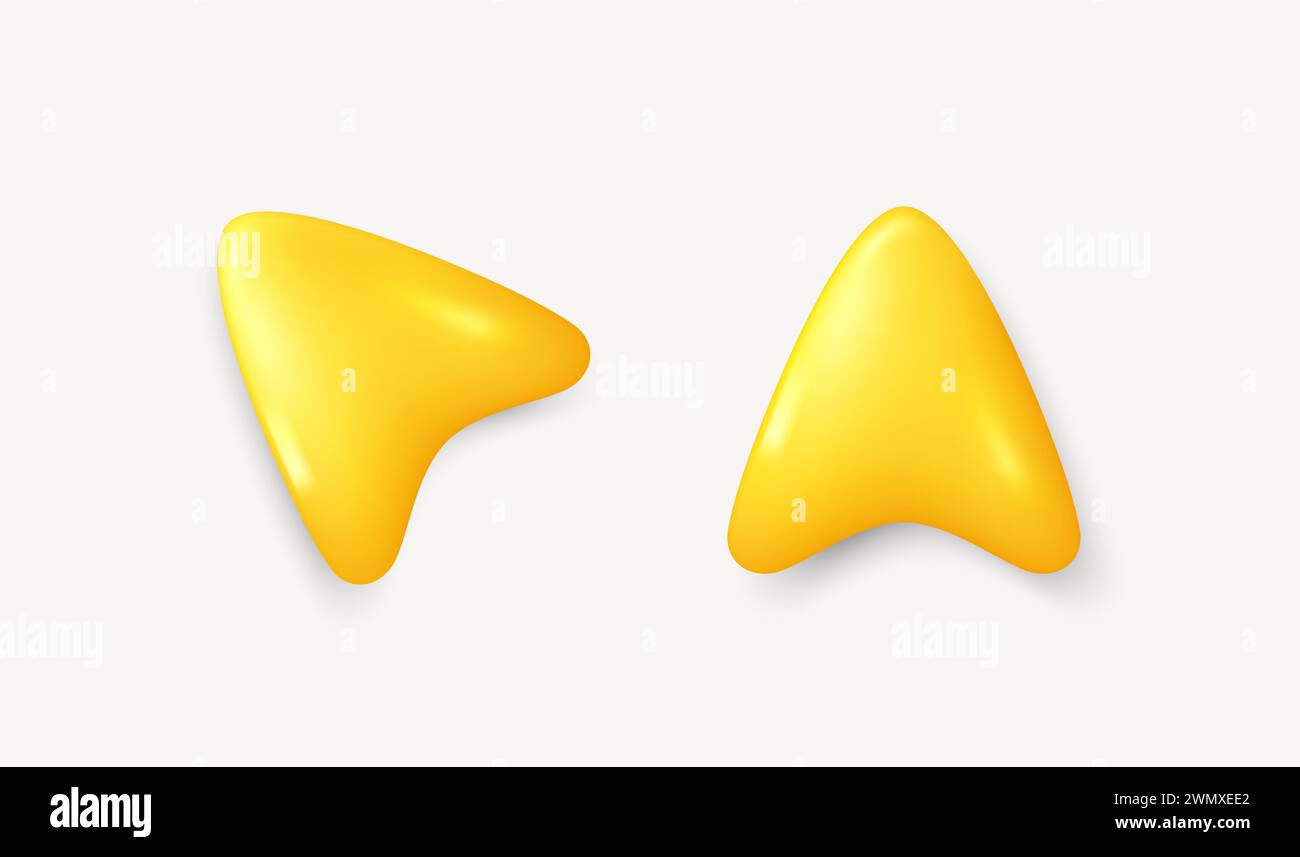 3d arrow pointer icon isolated on white background. Yellow realistic ...