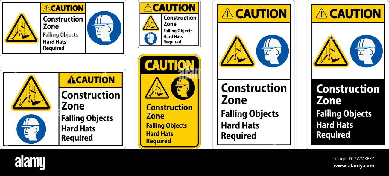Caution Sign, Construction Zone, Falling Objects Hard Hats Required ...