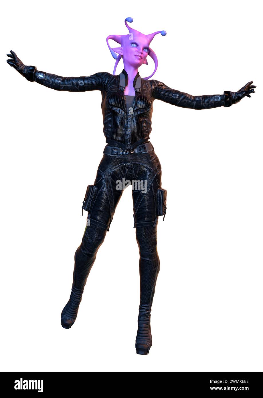 3D rendering of a pink female teenager alien isolated on white ...