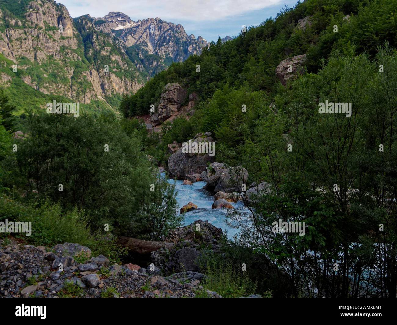 View of river in Theth valley, Albania Stock Photo - Alamy