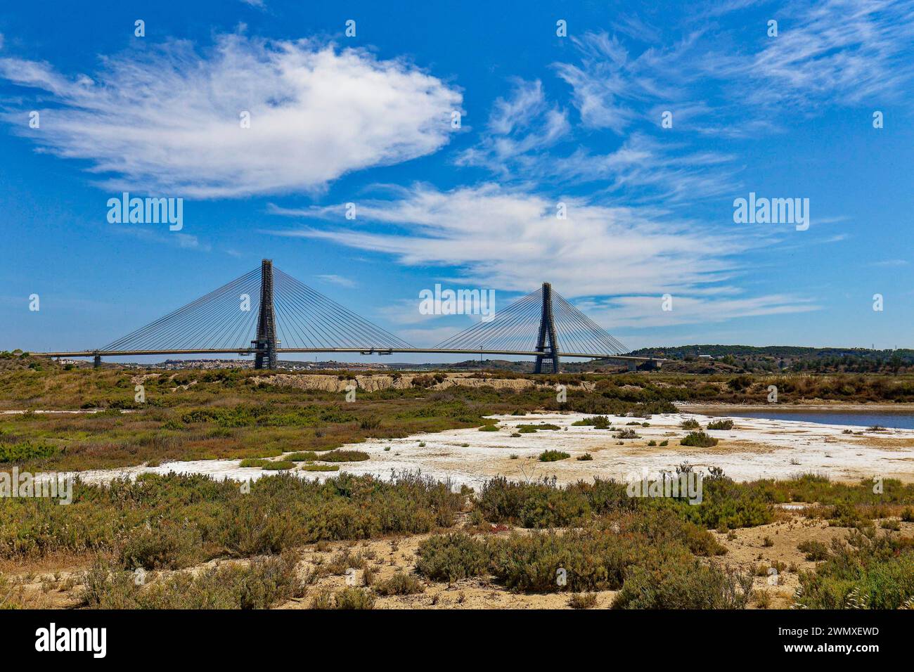 Bridge over the border river Rio Guadiana near Castro Marim Stock Photo ...