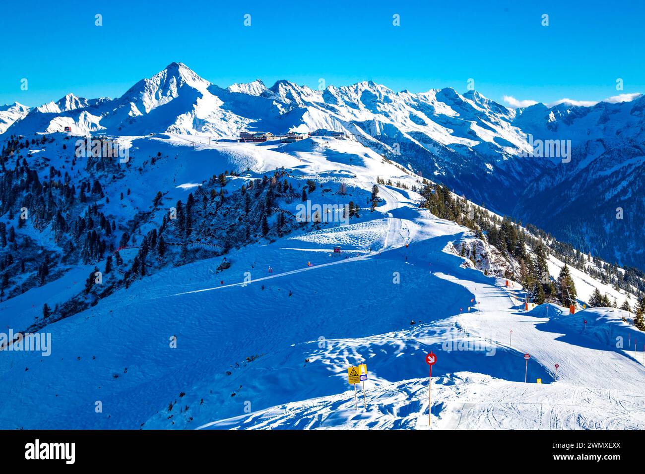 Panorama descent, Penken ski area, Mayrhofen, Zillertal, Tyrol Stock ...
