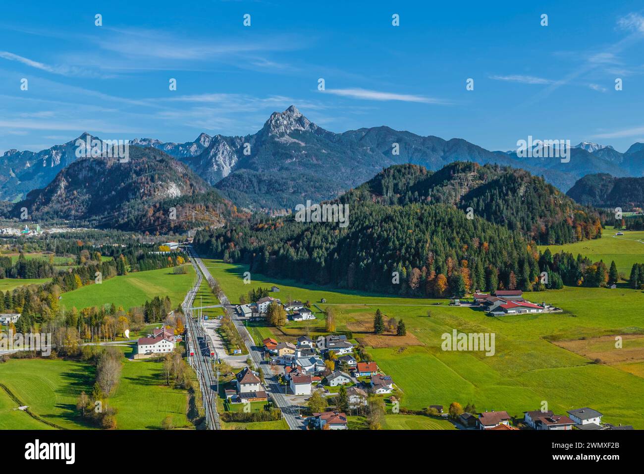 Aerial view to Vils in Tyrol, one of the smallest cities in austria ...
