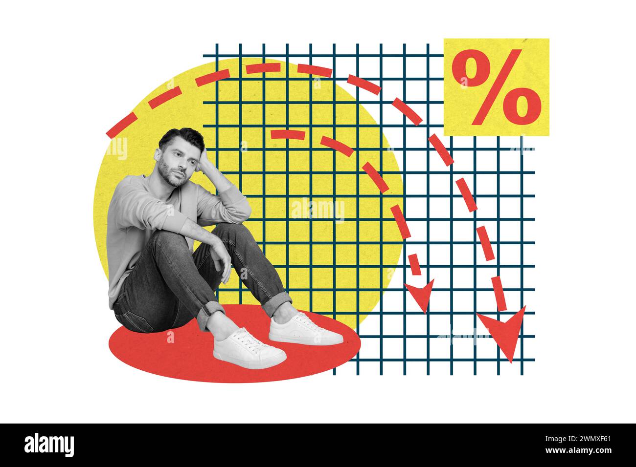 Collage artwork picture of unhappy upset guy watching financial crisis ...