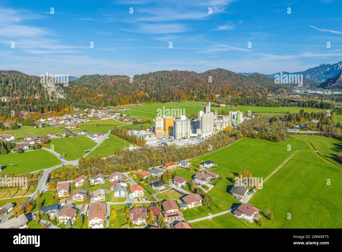 Aerial view to Vils in Tyrol, one of the smallest cities in austria ...
