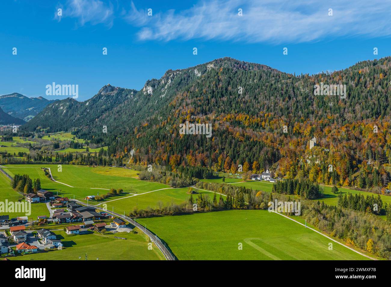 Aerial view to Vils in Tyrol, one of the smallest cities in austria ...