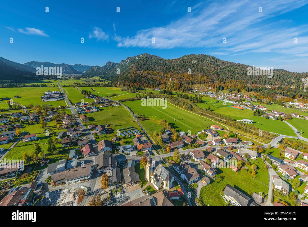 Aerial view to Vils in Tyrol, one of the smallest cities in austria ...