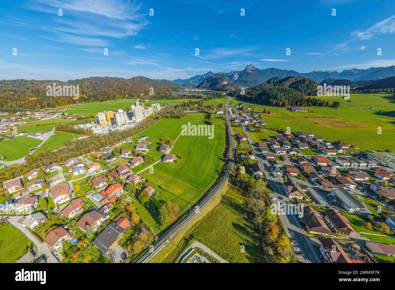 Aerial view to Vils in Tyrol, one of the smallest cities in austria ...