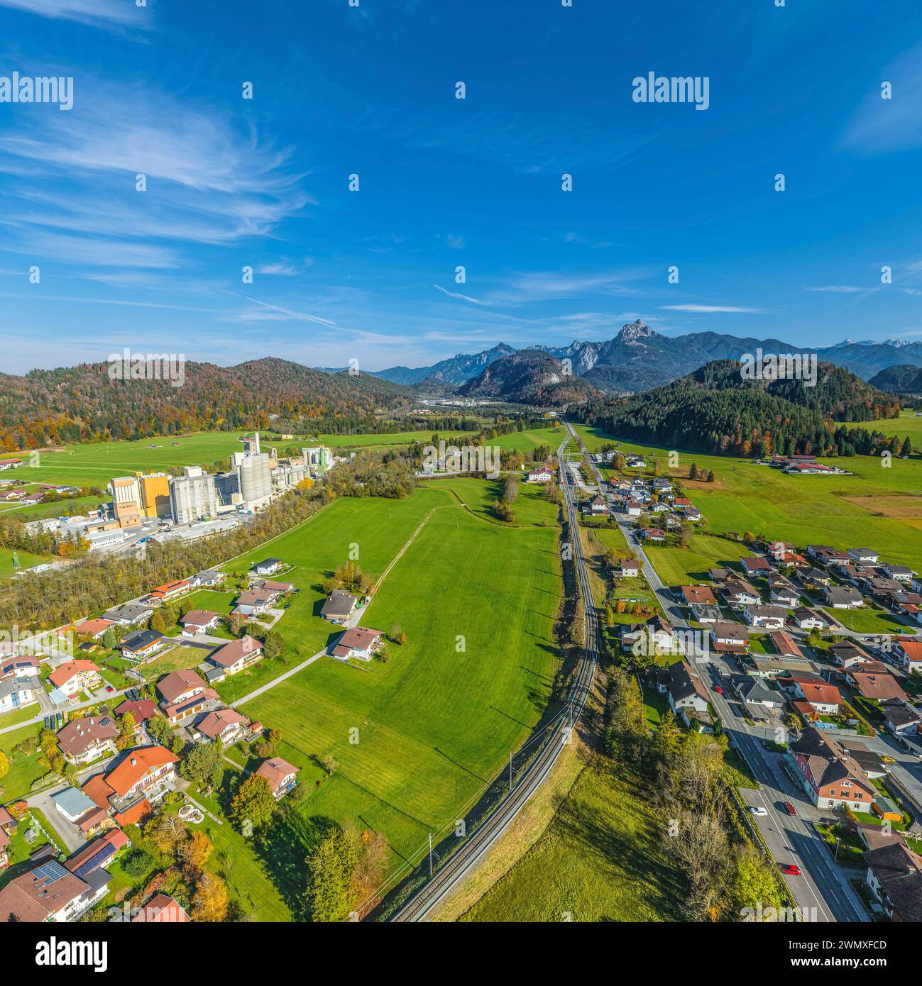 Aerial view to Vils in Tyrol, one of the smallest cities in austria ...