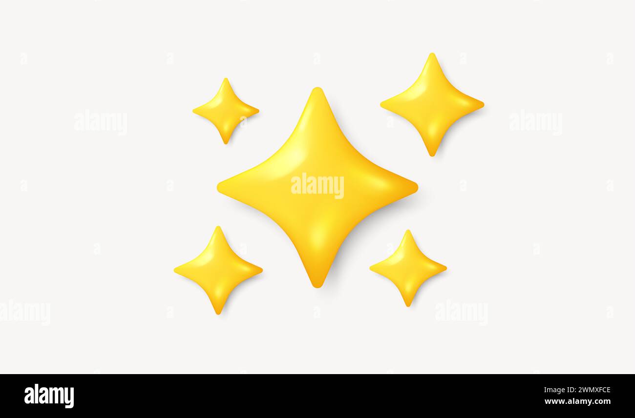 Yellow stars shapes. Realistic 3d stars in cartoon style. Game rating ...