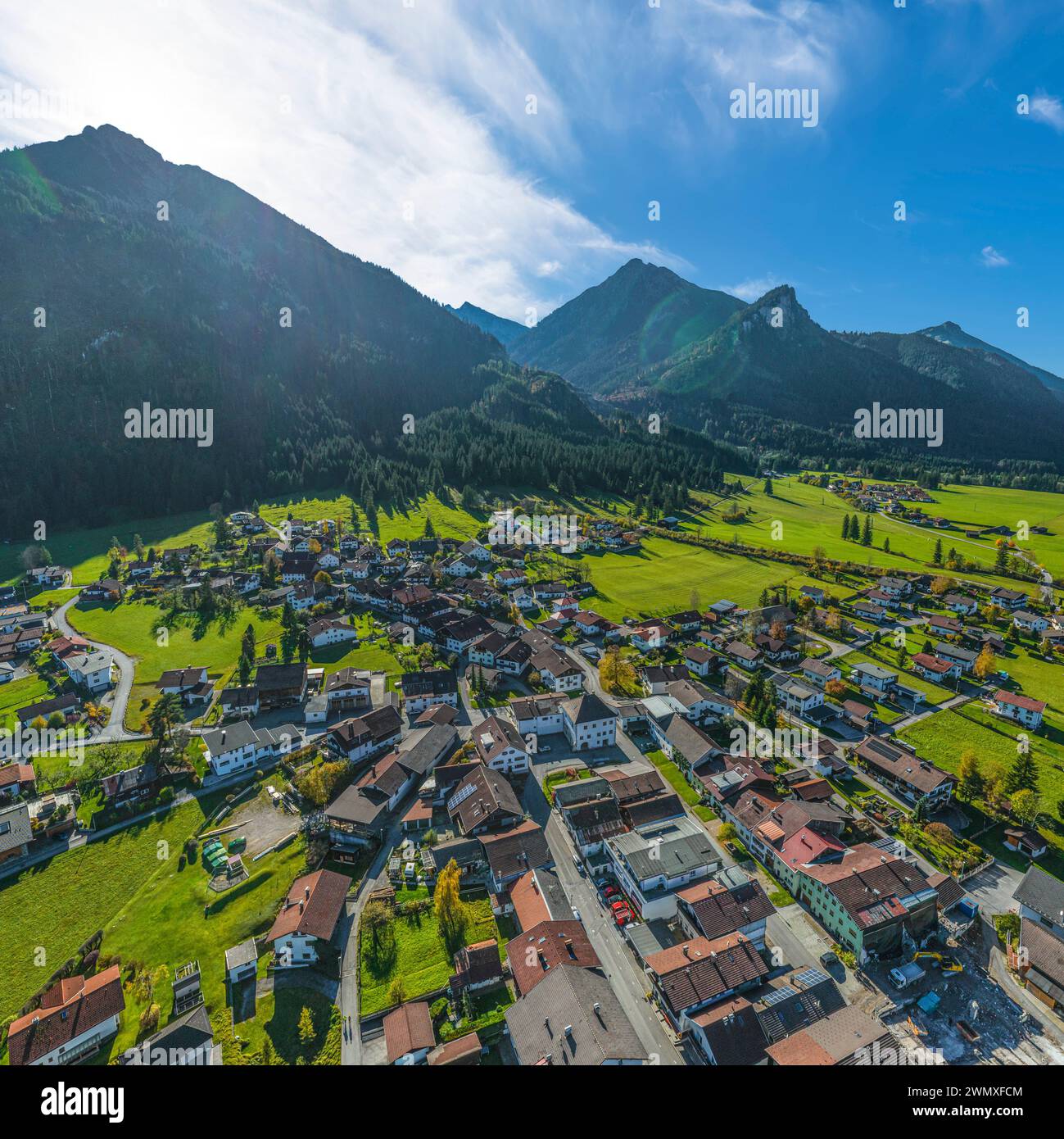 Aerial view to Vils in Tyrol, one of the smallest cities in austria ...