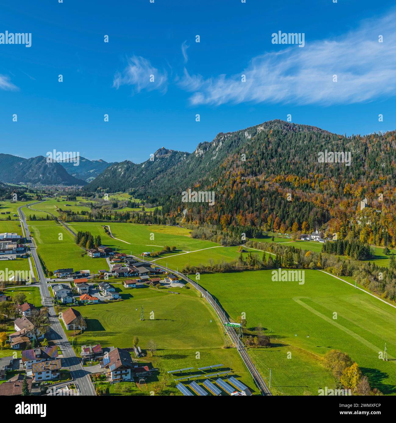 Aerial view to Vils in Tyrol, one of the smallest cities in austria ...
