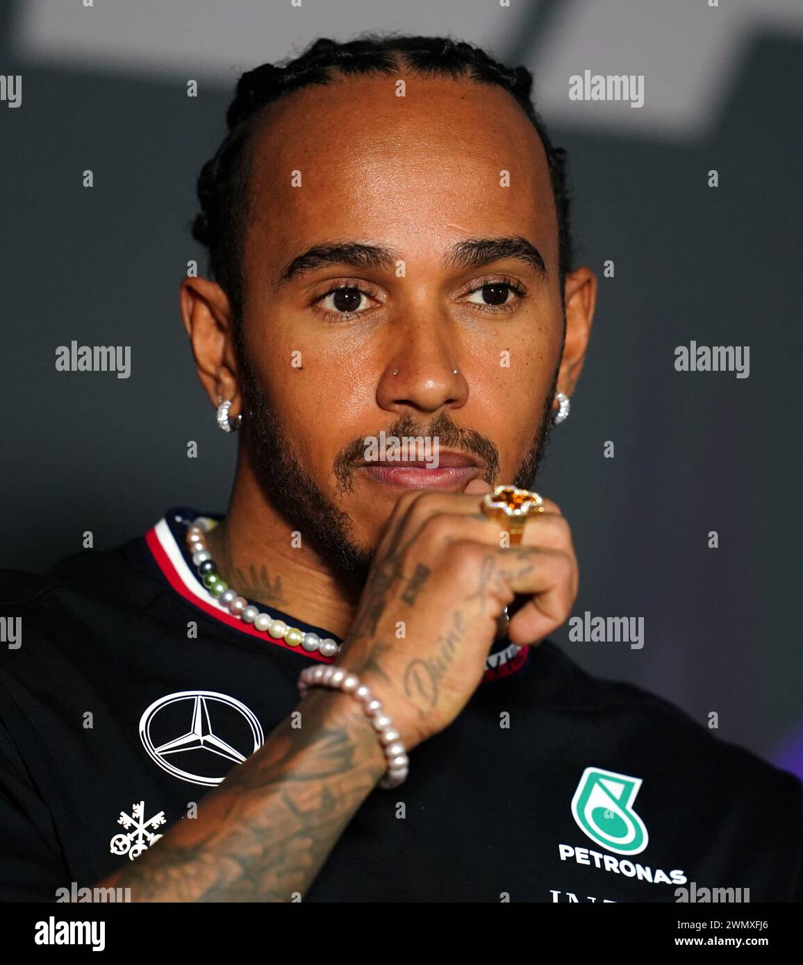 Mercedes driver Lewis Hamilton during a driver press conference at the ...