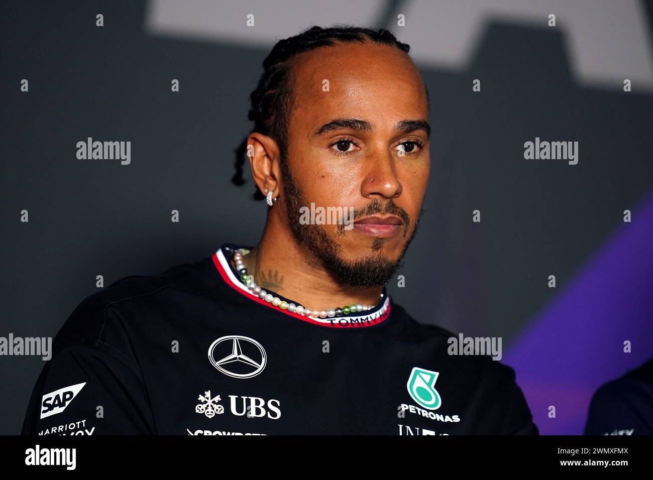 Mercedes driver Lewis Hamilton during a driver press conference at the ...