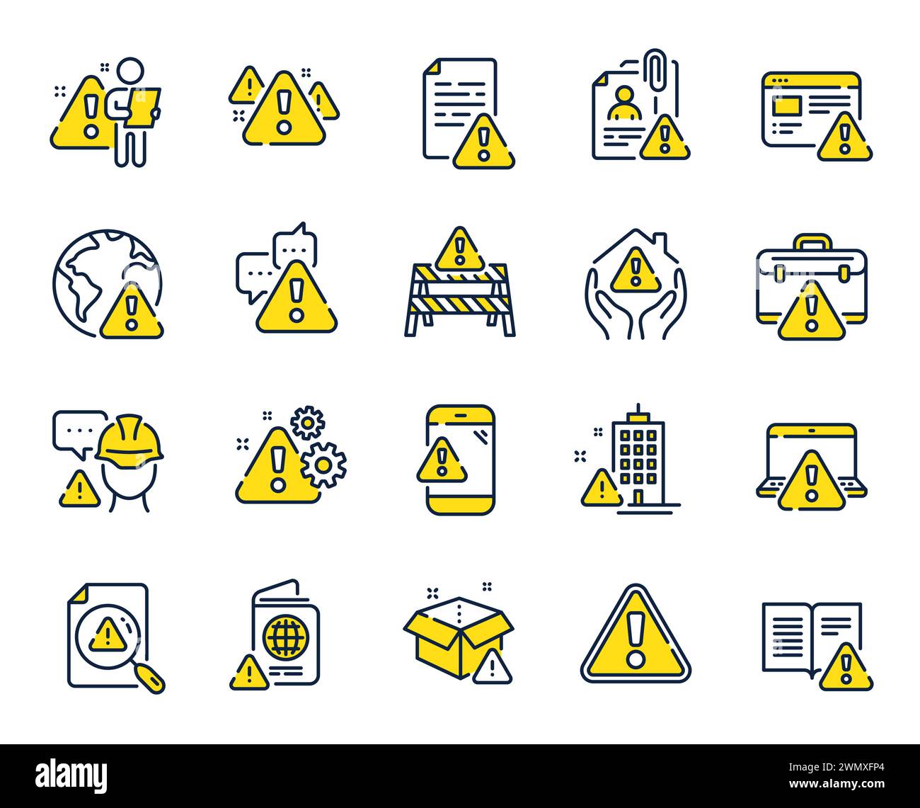Warnings line icons. Caution sign, Exclamation mark, Risk attention ...