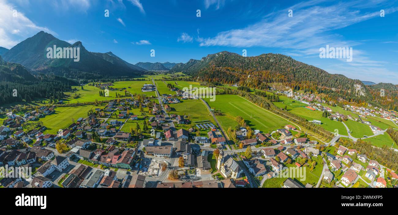 Aerial view to Vils in Tyrol, one of the smallest cities in austria ...