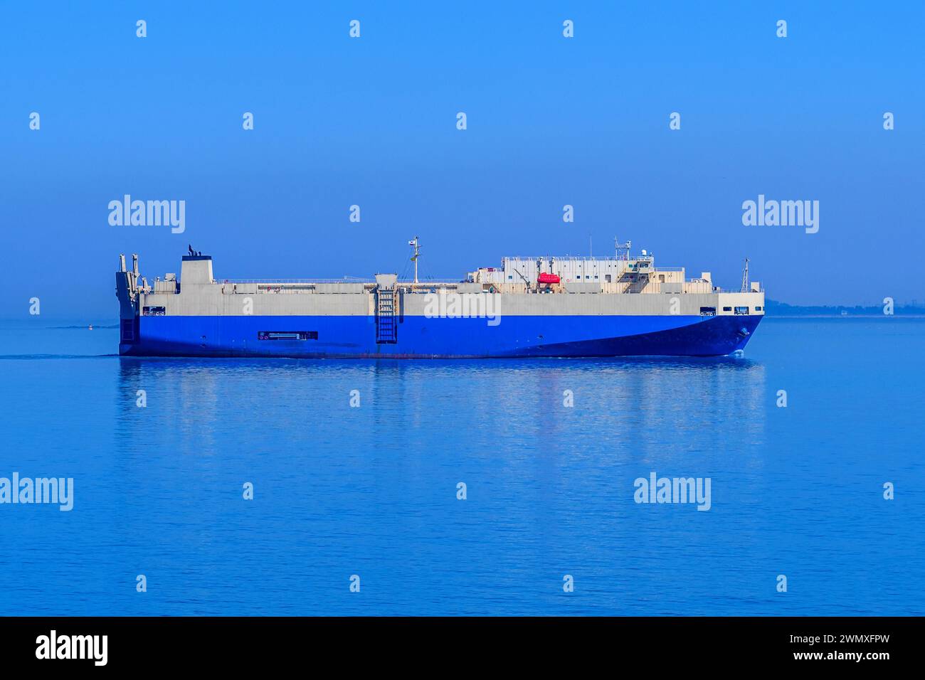 Ocean cargo ship coming into Dangjin port in South Korea in Donjin ...