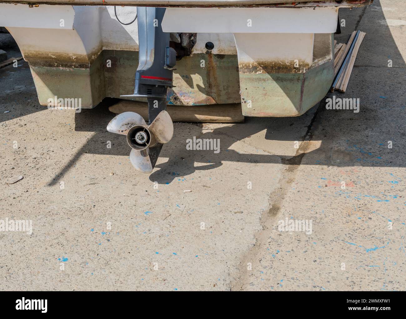 Propeller and rudder shaft of outboard engine used to power small ...