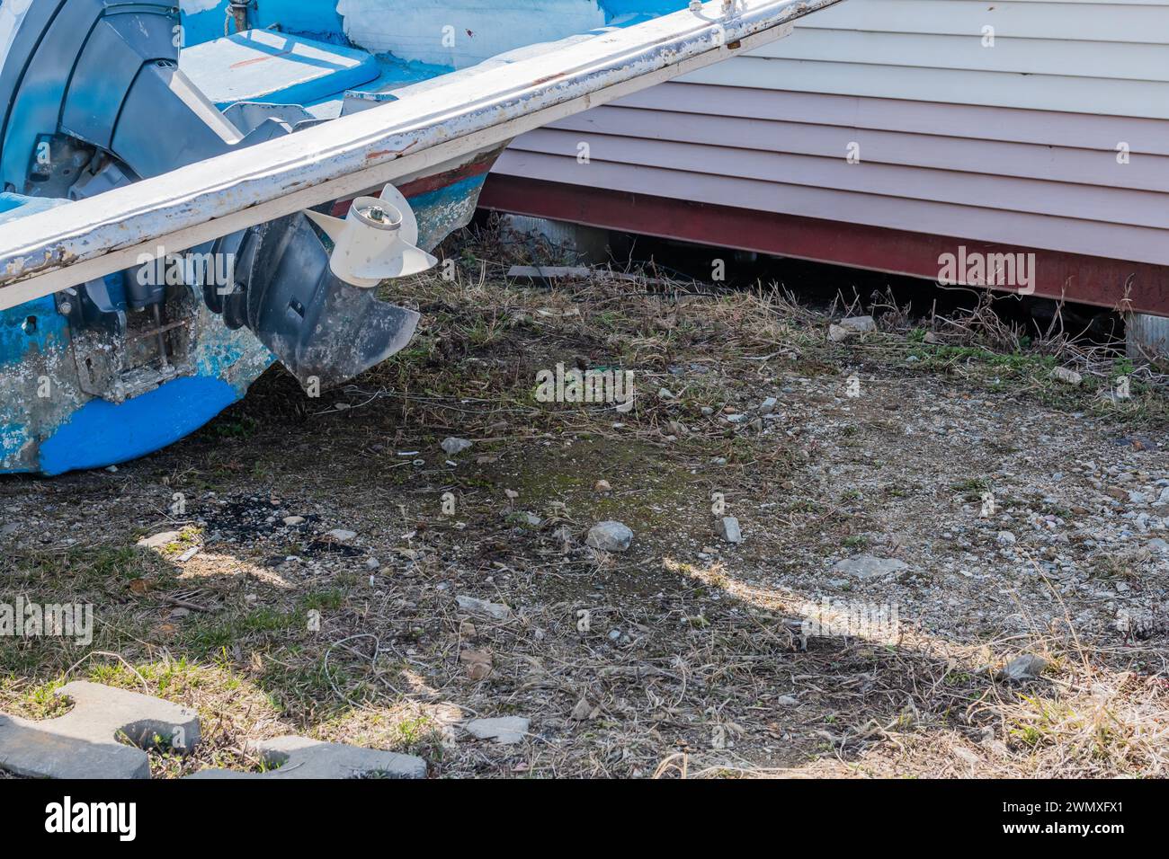 Propeller and rudder shaft of outboard engine used to power small ...