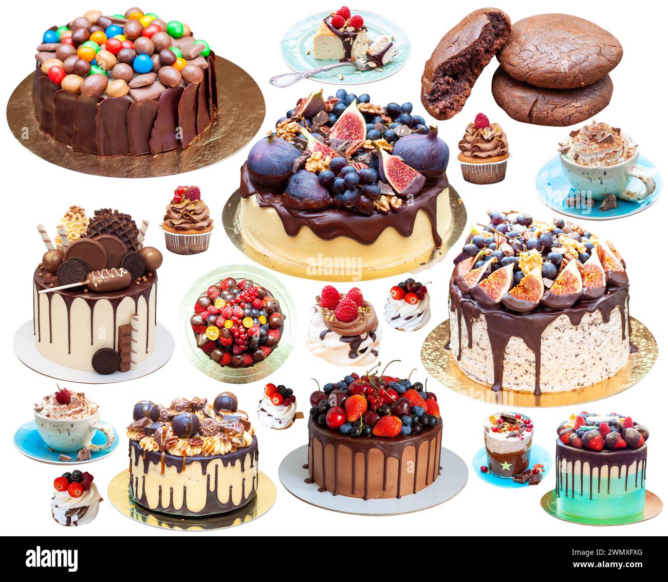 Chocolate desserts collage. Cakes, cupcakes, cookies, ice cream ...