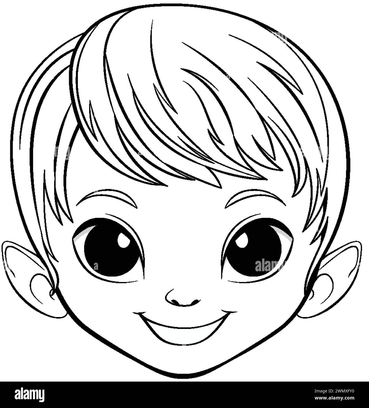 Black and white line art of a smiling elf child Stock Vector Image ...