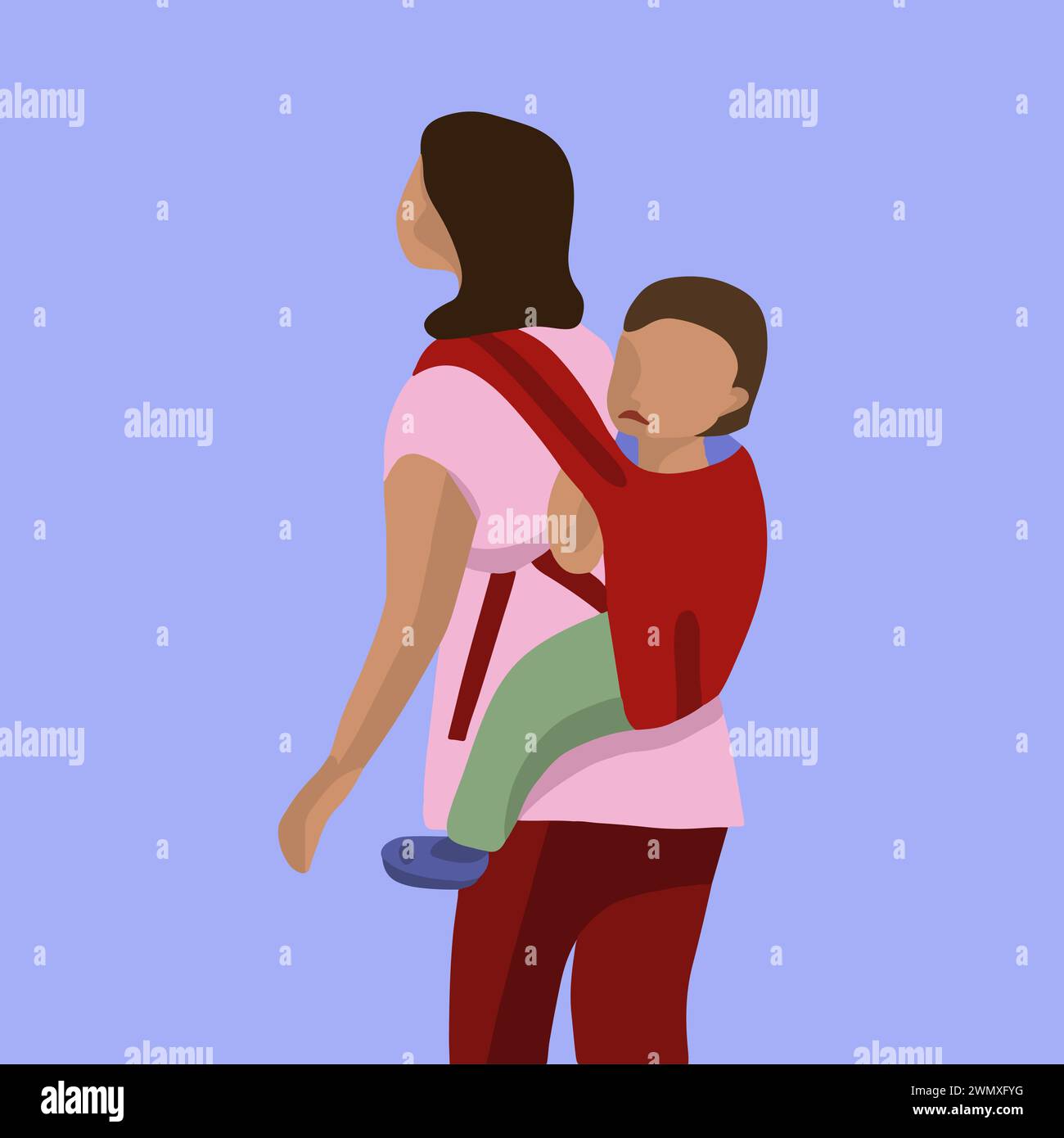 Vector isolated illustration of a mother with a baby in a sling Stock ...