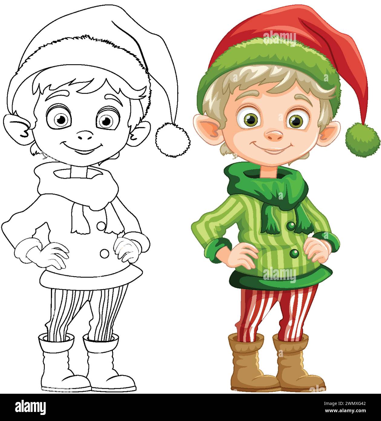 Colorful vector illustration of a smiling Christmas elf Stock Vector ...