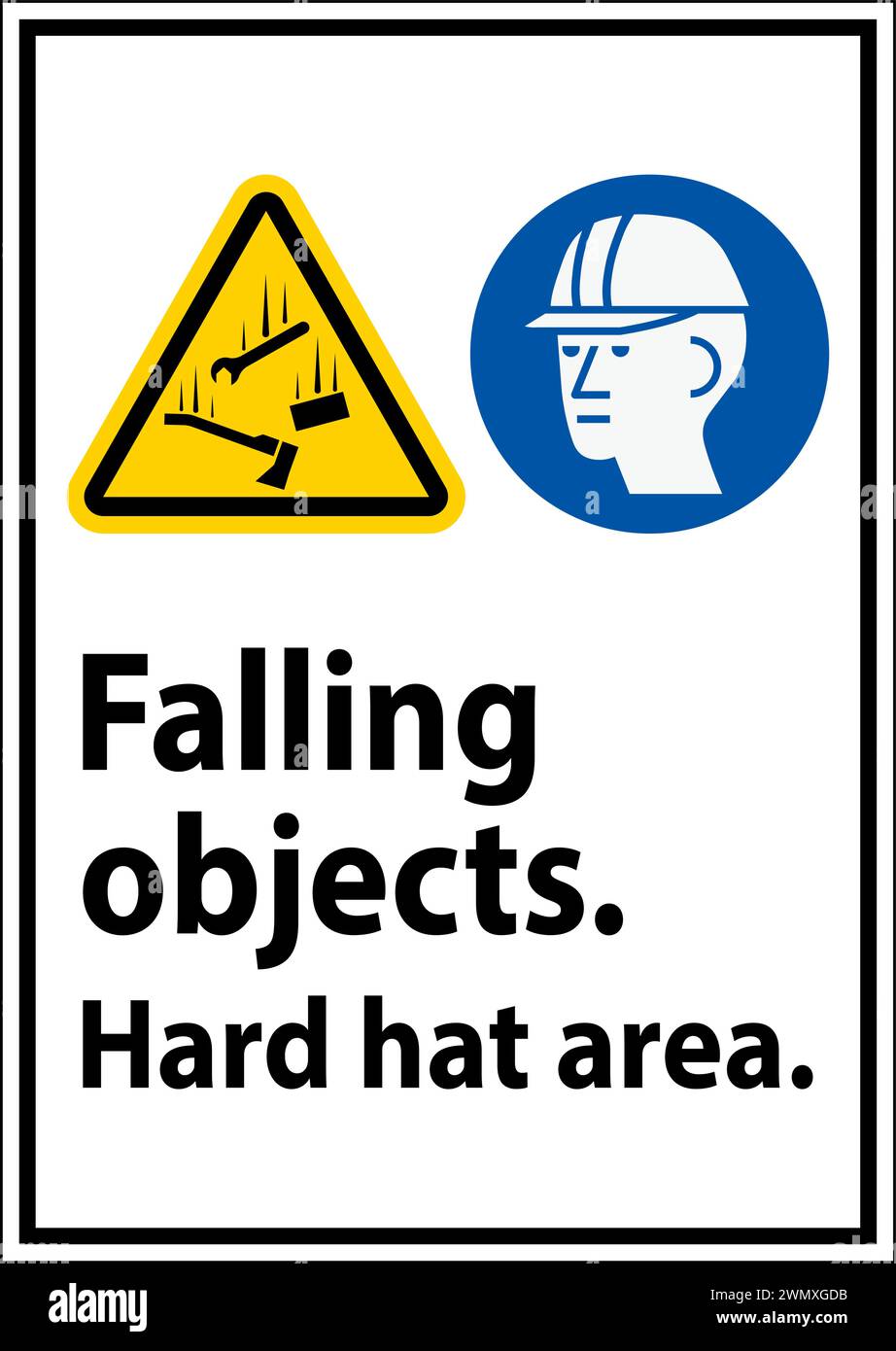 Warning Sign, Falling Objects Hard Hat Area Stock Vector Image & Art ...