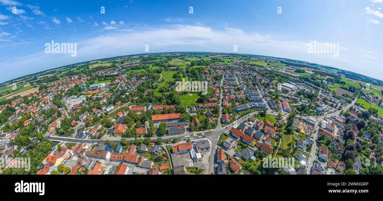 Aerial view of the town of Dorfen in the Isen valley in Upper Bavaria ...